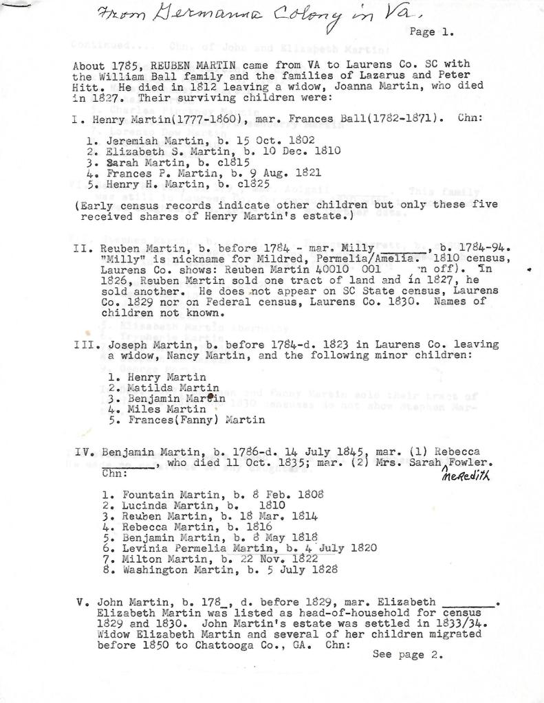 Reuben Martin – Laurens County, South Carolina History